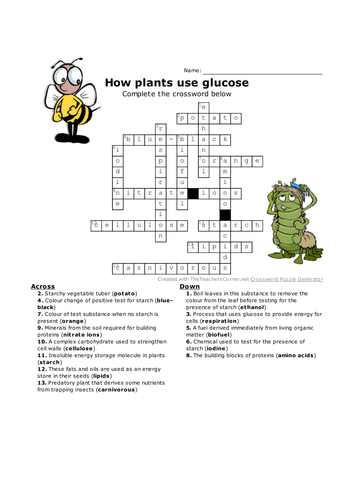 GSCE Biology crosswords NEW specification Chapter 8 Photosynthesis ...