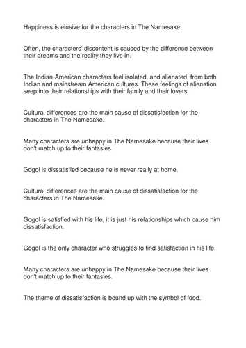 'The Namesake' by Jhumpa Lahiri - revision materials, example essay ...