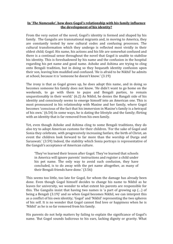 'The Namesake' by Jhumpa Lahiri - revision materials, example essay ...