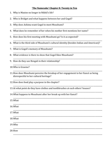 'The Namesake' by Jhumpa Lahiri - revision materials, example essay ...