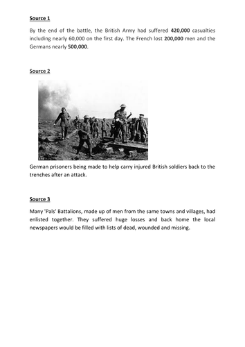 First World War - The Battle of the Somme | Teaching Resources