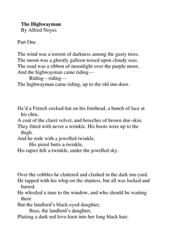 Writing a newspaper report of The Highwayman by Alfred Noyes | Teaching ...