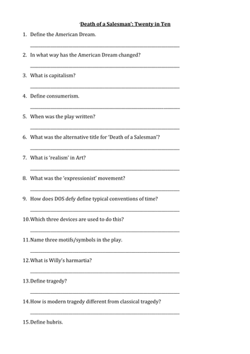 'Death of a Salesman' - resources, essay questions, quotes and ...
