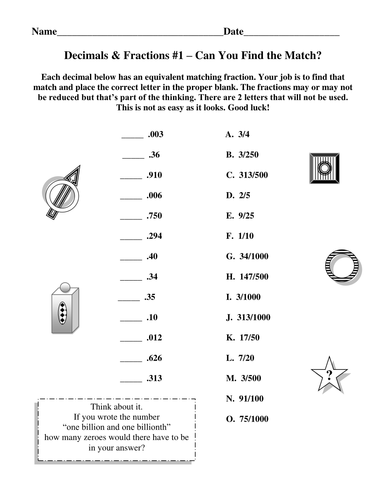 Decimals and Fractions Matches 1 & 2 PLUS Dividing Fractions with A ...