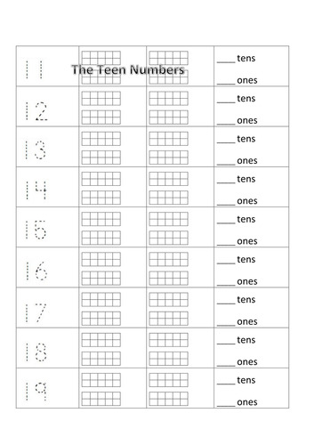 Teen numbers work book | Teaching Resources