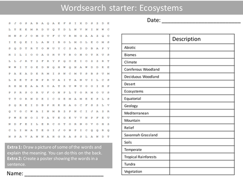 Geography Ecosystems KS3 GCSE Wordsearch Crossword Anagram Alphabet ...
