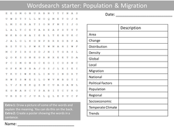 Geography Population Migration KS3 GCSE Wordsearch Crossword Anagram ...