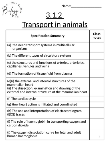 3.1.2 Transport in animals OCR A level Biology (12 -13 lessons ...