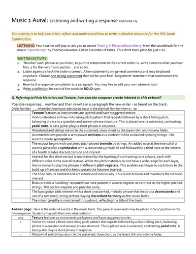 HSC Music Exam 'Writing your response' exercise/lesson | Teaching Resources