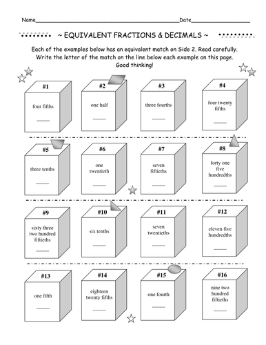Equivalent Fractions and Decimals Twist PLUS Equivalent Fractions ...