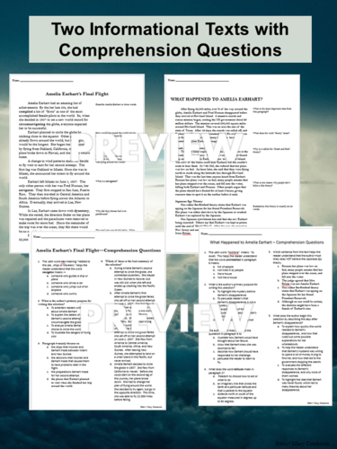 Amelia Earhart's Final Flight: Informational Texts and No-Prep ...