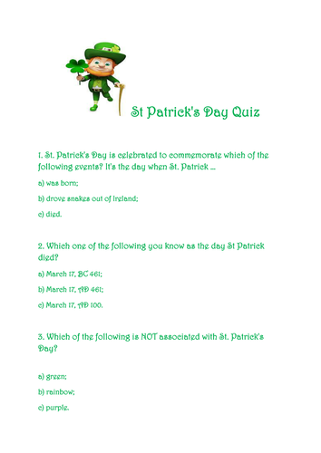 St. Patrick's Day around the World PPT & St. Patrick's Day Quiz ...