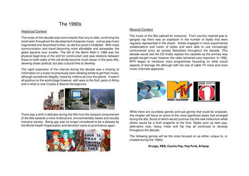 The 1990s in Popualr Music | Teaching Resources