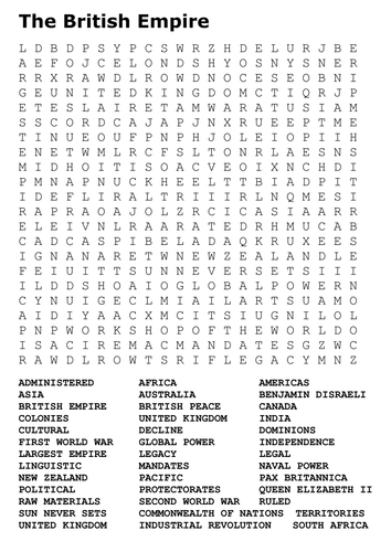 The British Empire Word Search | Teaching Resources