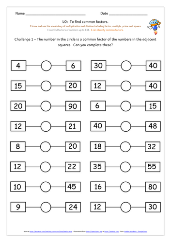 Factors and Common Factors, Multiplication and Division Year 5 (Y6 ...