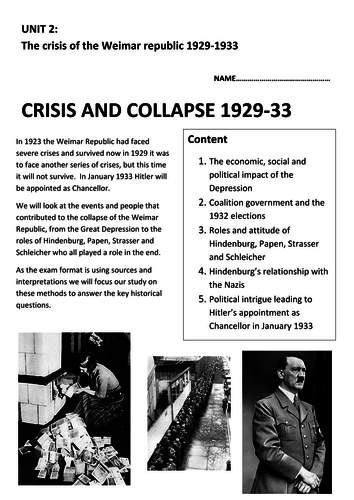 Weimar Germany - Crisis and collapse 1929-1933 | Teaching Resources