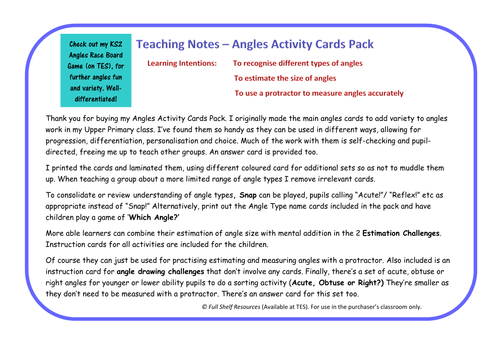Angles Activities Year 5 / 6 | Teaching Resources