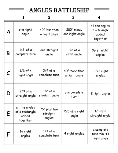 Angles Battleship PLUS Exponents Battleship Using Greater Than Less ...