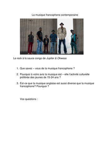 Speaking cards : " la musique francophone contemporaine + general ...