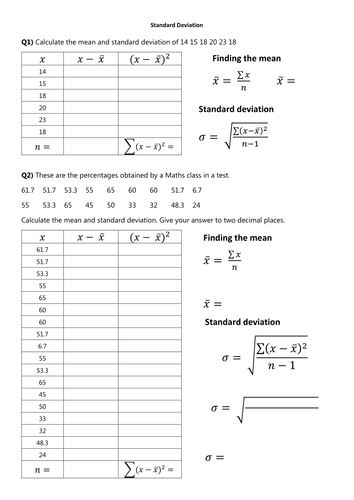 Standard Deviation Worksheet | Teaching Resources Standard Deviation Worksheet | Teaching Resources