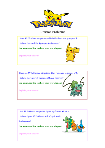 Pokemon Division Pack | Teaching Resources
