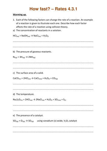 Measuring Rates Of Reaction Teaching Resources