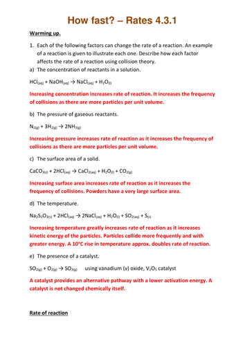 Measuring Rates Of Reaction Teaching Resources