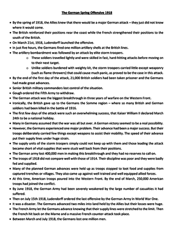 First World War - The German Spring Offensive/The Ludendorff Offensive ...