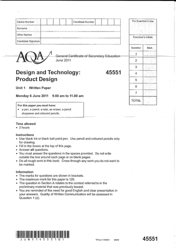 AQA Product Design - PRACTICE PAPER | Teaching Resources