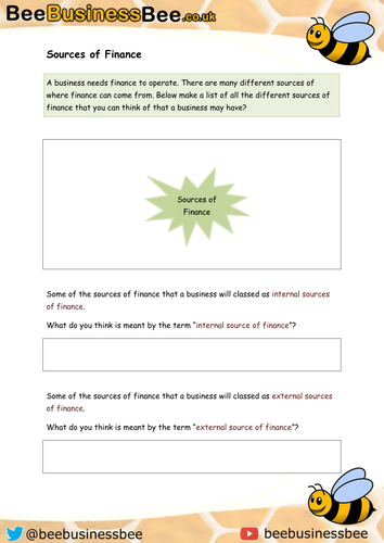 Sources of Finance Student Workbook | Teaching Resources