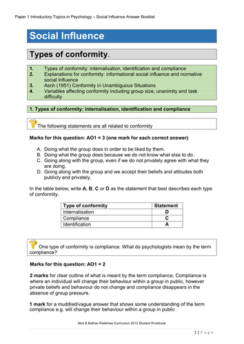 Workbook Answers - Social Influence - Week 1 Types of Conformity ...