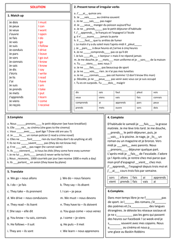 GCSE French revision quickie (2017) - Present tense of irregular verbs ...