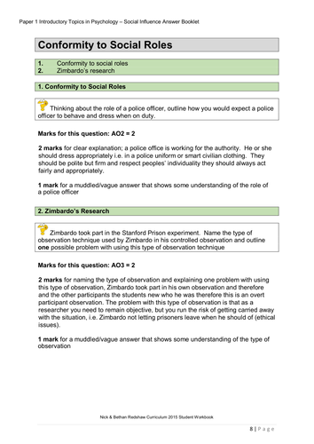 Workbook Answers - Social Influence - Week 2 Conformity to Social Roles ...