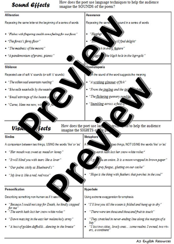 Poetry - Sound Effects and Visual Imagery - Identifying and Analysing ...