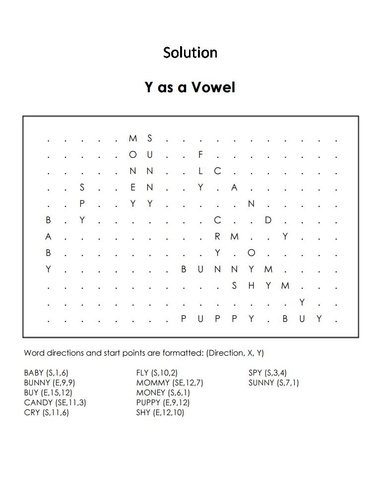 Y as a Vowel Word Search | Teaching Resources