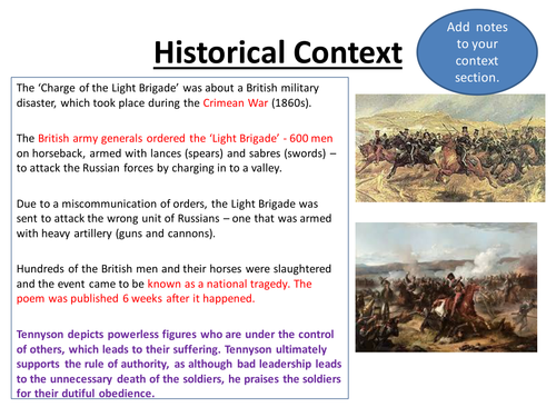Charge of the Light Brigade VS Bayonet Charge (Students love this table ...