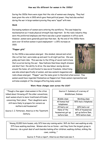 Women in the 1920s and 16 mark essay planning | Teaching Resources