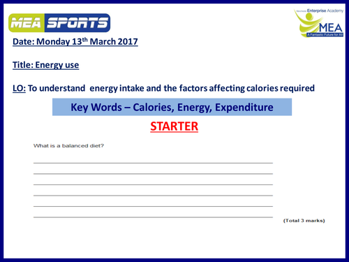 Energy use - AQA GCSE PE 2016 | Teaching Resources