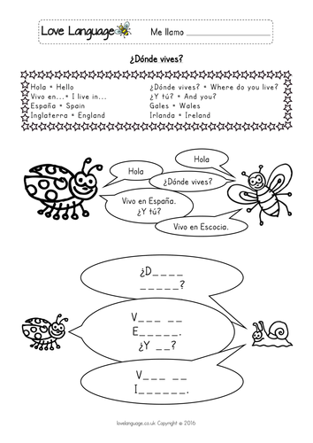 Countries in Spanish - where you live worksheets | Teaching Resources