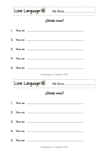 Countries in Spanish - where you live worksheets | Teaching Resources