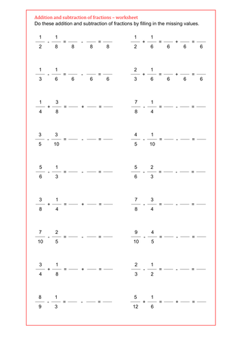 Maths KS2 Fractions addition with denominators that are multiples of the same number - simple ...