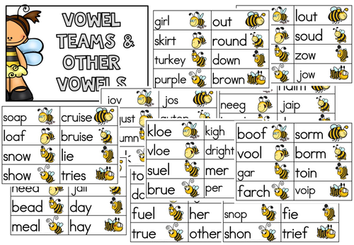 Real and Nonsense Words Bee Theme Literacy Center | Teaching Resources