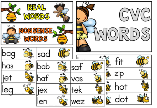 Real and Nonsense Words Bee Theme Literacy Center | Teaching Resources