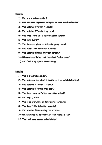 GCSE Television Wall Text Reading Comprehension | Teaching Resources