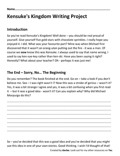 Kensuke's Kingdom Writing Project | Teaching Resources