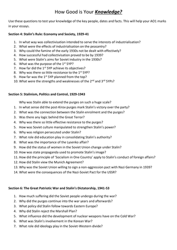 Russian Revolution to Dictatorship - Revision Questions | Teaching ...