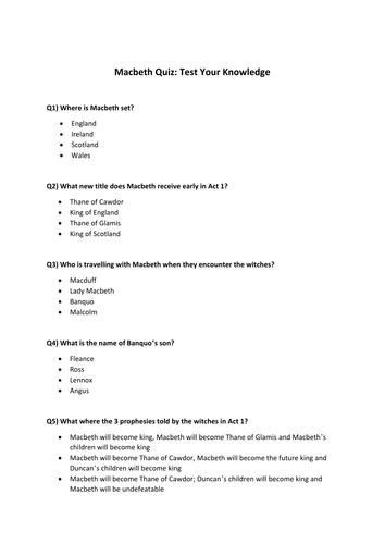 Macbeth Revision Resources | Teaching Resources