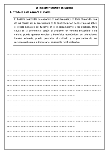 Spanish A Level el impacto turístico en España translation into English ...