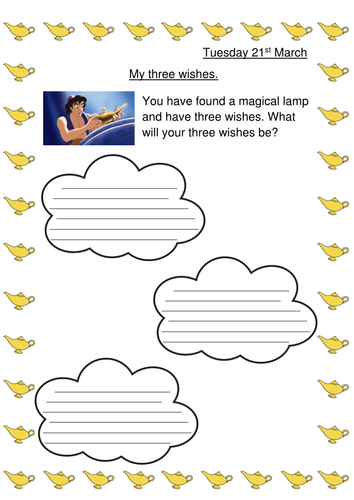 Aladdin Three Wishes Writing Template | Teaching Resources