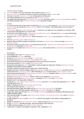 Long Finish: Paul Muldoon AQA A Level English Literature Full Analysis ...